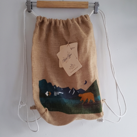 Bags | New Burlap Cotton Drawstring Graphic Backpack Natural Bohemian ...